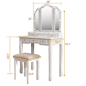 YIXHQ Makeup Vanity with Lights Vanity Desk with Mirror and Lights Makeup Vanity with Drawers Vanity Table with Lights Vanity with Lighted Mirror and Chair