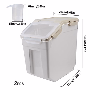YXQ 25LB Large Flour Storage Container Bin ,2 Pack Airtight Plastic with Wheels Seal Locking Lid Dispenser Organizer Storage Bin with Measuring Cup & Scoop for Flour, Rice, Grain 50LBS Total