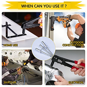 400PCS Silver Pop Rivets Assortment Kit, 8 SAE Sizes Aluminum Rivets (1/8" 3/16") with Reinforced Divider & Labeled Case for Storage