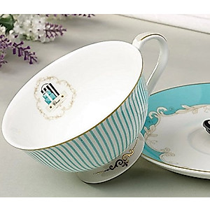 Jusalpha® Vintage Blue Bone China Teacup Coffee Cup Spoon and Saucer Set (FL-TCS01)
