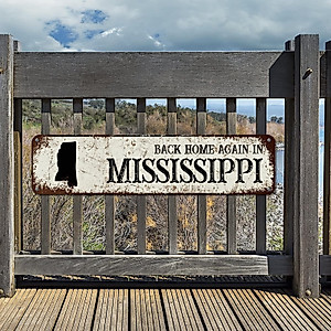 Bomehhjuli Back Home Again in Mississippi Tin Sign Mississippi State Metal Tin Sign Us State Aluminum Sign State Love Retro Chic Plaque Sign Decor for Country Home Kitchen Restaurant 24x6in