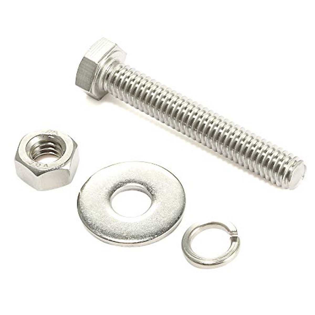 M10-1.5 x 60mm Hex Head Bolts, Hex Nuts, Extra-Large and Thick Flat & Lock Washers, Fully Threaded, 304 Stainless Steel, 4 Sets
