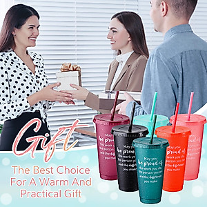 Dandat 36 Pcs Appreciation Tumblers Gifts Bulk 24 oz Thank You Employee Teacher Plastic Graduation Tumbler Colorful Reusable Inspirational Cups with Lids Straws Coworker Staff (Dark Color)