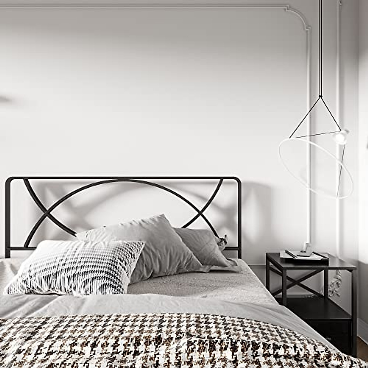 ODIKA Queen Bed Frame with Unique Semicircle Headboard - Platform Bed Frame Queen Size 12 inch Fits Under Bed Storage - Metal Bed Frame Queen No Box Spring Needed Easy Essembly
