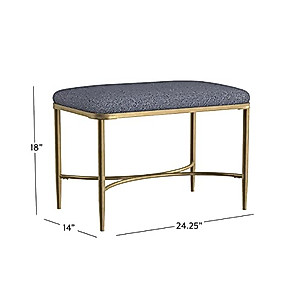 Hillsdale, Wimberly Modern Backless Metal Vanity Stool with Rectangular Seat for Makeup Room or Bathroom, Gold with Blue