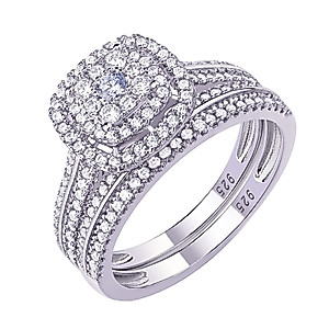 Newshe Jewellery Engagement Rings for Women Wedding Ring Set AAAAA Cz 925 Sterling Silver Band Round 1.6Ct Size 8