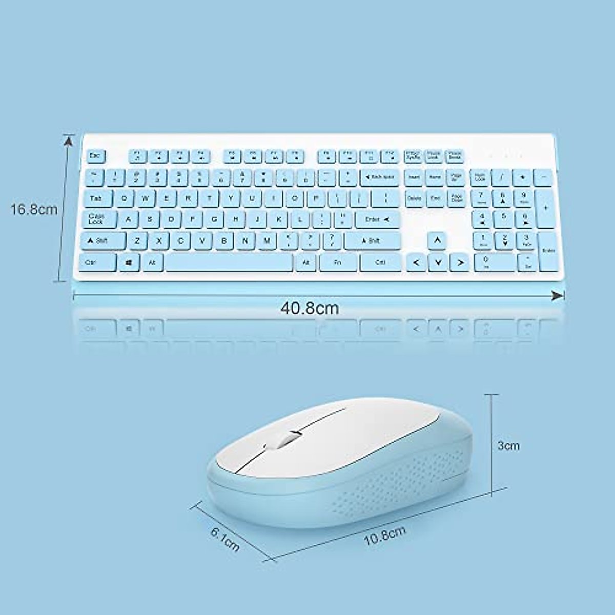 Wireless Keyboard Mouse Combo, MageGee V650 Quiet Full Size 2.4G Ultra-Thin Wireless Keyboard and Mouse Set with Number Pad for Windows, Desktop, Laptop, PC, White Blue