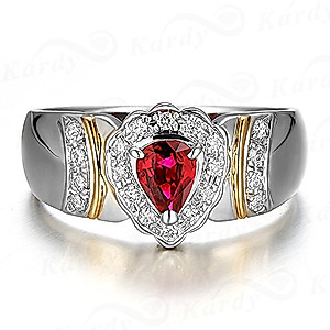 Unique Vintage Genuine Ruby Gemstone for Women 14K White and Yellow Gold Natural Diamond Engagement Wedding Promise Ring