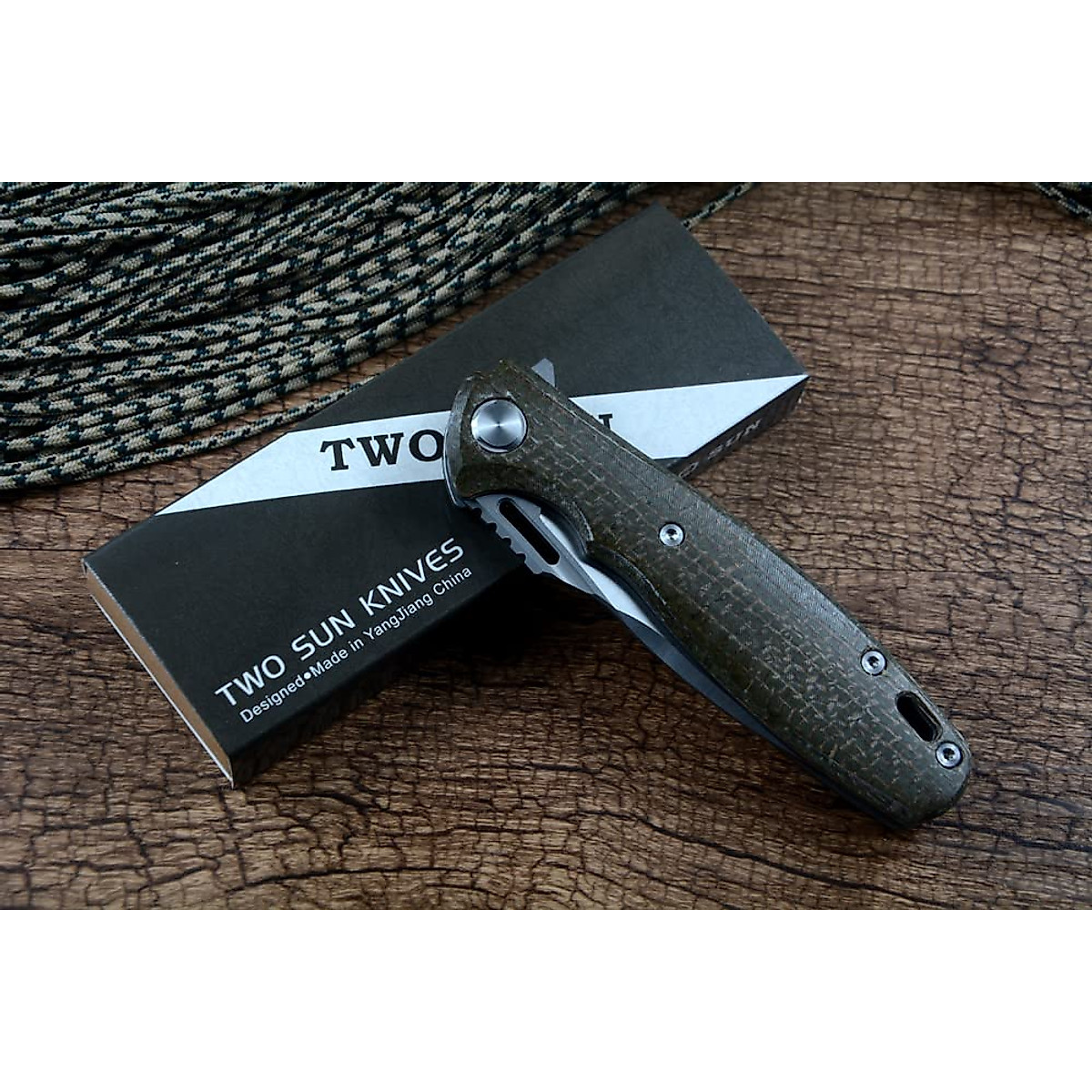 Twosun Hunting Pocket Knives D2 Blade Linen Handle TS162