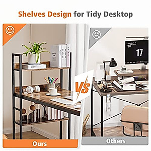 Desk Computer Desk with Shelves, Home Office Desks Table 47 Inch PC Desk Bedroom Desk Work Desk Study Desk Wood Desk with Storage Removable Middle Shelf for Dorm, Student, Gaming