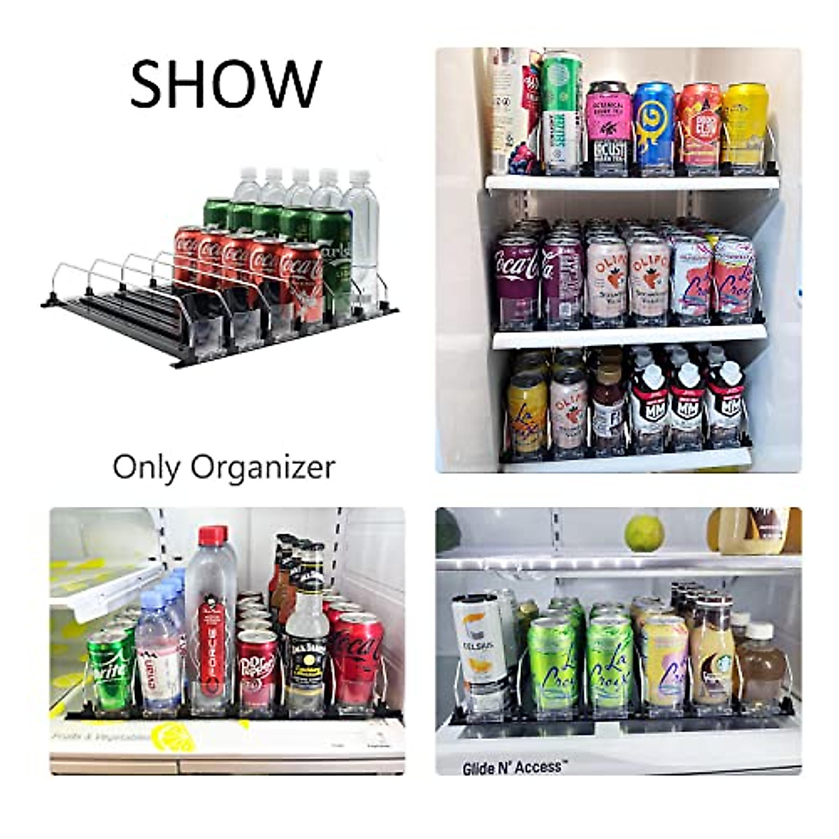 Soda Can Organizer for Refrigerator-Automatic Pusher Glide, 12oz 16oz 20oz Drink Organizer for Fridge-Holds up to 30 Cans