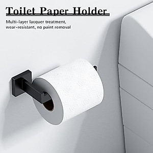 Matte Black Bathroom Hardware Accessories Set 5-Piece Towel Bar Set with Rotatable Square Towel Ring,Bath Towel Holder Set SUS304 Stainless Steel Wall-Mounted,16 Inch