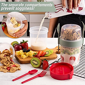 EYNEL 4 Pack On The Go 22 oz Breakfast Cups with Lids and Spoon, Reusable Cereal Yogurt Cup with Topping Plastic Milk Jar Overnight Oats Container for Granola Oatmeal Take Along (22 oz - 4 Colors Set)