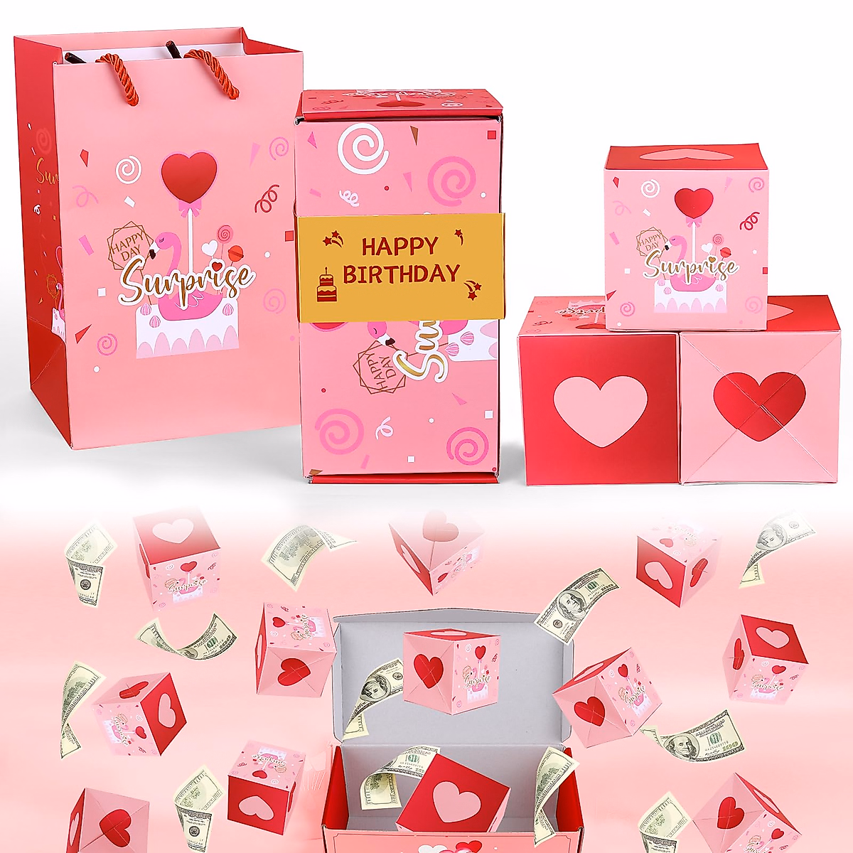 UQM Birthday Surprise Gift Box Explosion, Happy Birthday Exploding Gift Box, Funny Money Box for Cash Gift, Birthday Gifts for Women Men Best Friend Girlfriend Wife Sister…