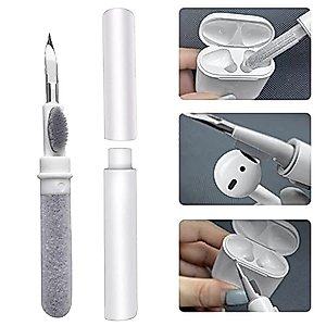 Earbud Cleaning Kit, Cleaner Kit for Airpods Multi-Function Airpods Cleaning Pen with Soft Brush Flocking Sponge Cleaning Tools for Bluetooth Earbud Case Headphones Camera Phone White
