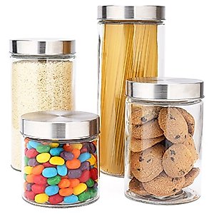 EatNeat 4 Piece Beautiful Glass Kitchen Canisters with Stainless Steel Lids - Premium Food Storage Container, Versatile Cereal, Sugar, Flour, Coffee, Snacks Container for Clean Kitchen Organization