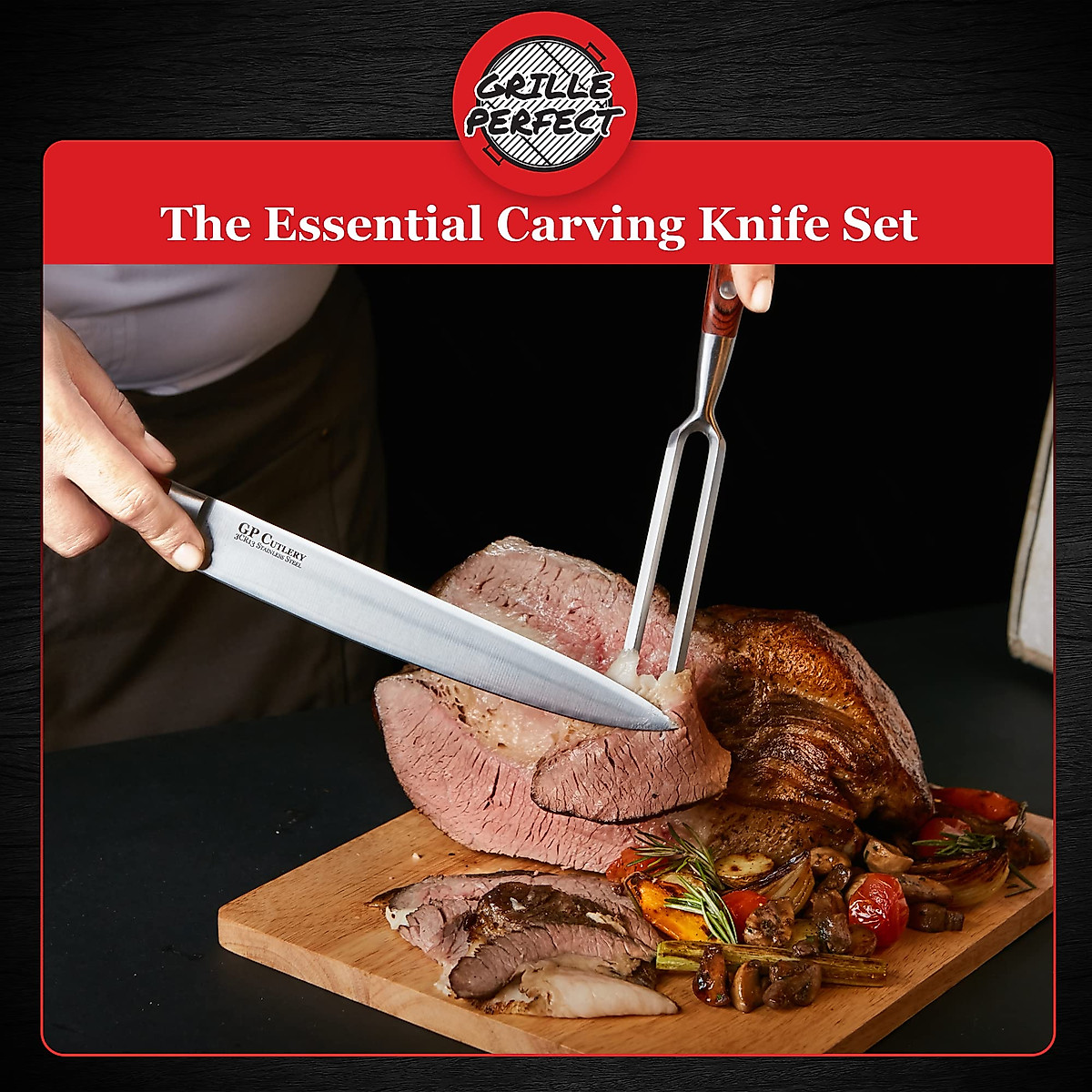 Meat Carving Knife Set with Fork - Meat Carving Knife - Knife Carving for Meat - Carving Fork Set - Turkey Carving Set Kitchen - Carving Knife for Ham - Meat Carving Tools Sets