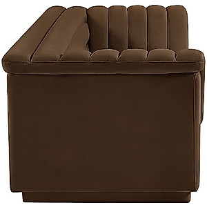 Meridian Furniture 192Brown-S Cascade Collection Modern | Contemporary Velvet Upholstered Sofa with Soft Brown Velvet Fabric, Deep Channel Tufting, Curved Arms, 94" W x 34" D x 28" H, Brown