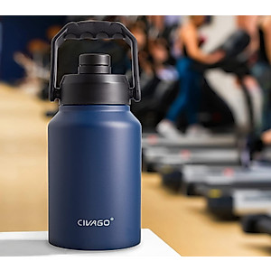 CIVAGO Gallon Insulated Water Bottle Jug with Handle, 128 oz Stainless Steel Sports Canteen, Large Metal Growler Mug, Black