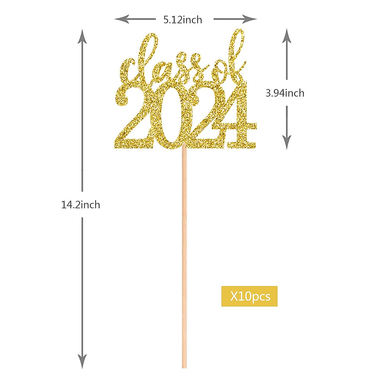 ALISSAR 10 Pack Double Sided Gold Class of 2024 Graduation Party Centerpiece Sticks, Table Toppers for 2024 Graduation Party Decoration Party Supplies(Gold) (gold)