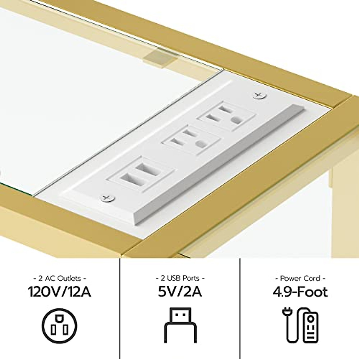 HOOBRO Gold Console Table, 70.9" Tempered Glass Sofa Table, Modern Extra Long Entryway Table with USB Ports, Behind Couch Table for Entryway, Hallway, Foyer, Living Room GD18UXG01
