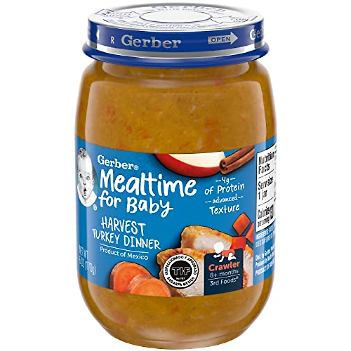 Gerber Mealtime for Baby 3rd Foods Baby Food Jar, Harvest Turkey Dinner, Advanced Texture with No Artificial Flavors or Colors, 6 OZ Glass Jar (Pack of 12)