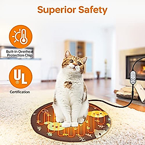 comfheat Dog Bed Mat Warming Pad, Dogs Anti-Anxiety Puppy Cushion Warm Pad for Indoor Outdoor Pets with Removable Cover Non-Slip Bottom Washable Round Heating Waterproof Pads (16'' X 16'')