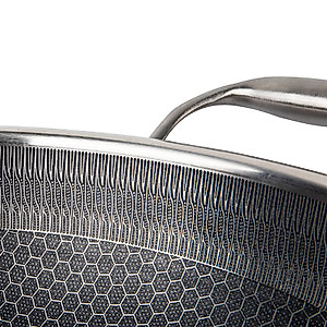 CATHYLIN 14" Honeycomb Non Stick Wok Pan Stainless Steel Stir-fry Wok with Lid,Skillet with Stay-cool Handle PFOA Free Suitable for Induction, Ceramic, Electric, and Gas Cooktops (Sliver, 14 Inches)