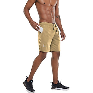 G Gradual Men's 7" Workout Running Shorts Quick Dry Lightweight Gym Shorts with Zip Pockets (Light Khaki Large)