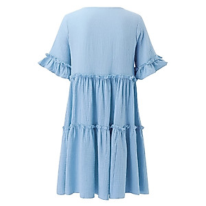 Dresses for Wedding Guest Women Solid Color V Neck Short Sleeve Casual Shirt Dress Beach Holiday Dress for Women