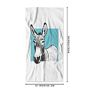 AOYEGO Donkey Towels Portrait of Cute Farm Animal Donkey Head Black White Turquoise Bathroom Kitchen Hand Towels Beach Bath Face Towels for Yoga Swim Golf 15x30 Inch