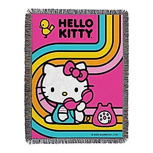 Northwest Woven Tapestry Throw Blanket, 48" x 60", Hello Kitty Let's Chat