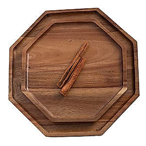 TEMINO Set of 2 Acacia Wood Serving Tray Octagon Wooden Tray Decor, Wood Boards for Food, Fruit, Charcuterie Boards, Serving Platter for Party, Cheese, Dessert