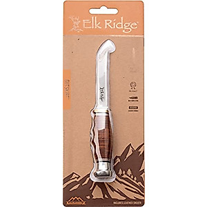 Elk Ridge - Outdoors OUTSKIRT Fixed Blade Knife - 7.0-in Overall, Satin Finish Stainless Steel Skinner Blade, Stacked Leather Handle, Includes Leather Sheath, Hunting, Camping, EDC - ER-200-31LBR