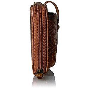 The Sak Iris Large Smartphone Crossbody Bag in Leather, Convertible Wristlet Purse Design, Tobacco Floral Embossed