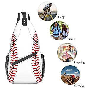 SURERUIM Baseball Sling Bag for Women Men Crossbody Shoulder Backpack Baseball Red Stitches on a White Background Chest Bags Cute Sports Ball Print Gym Bag Casual Travel Hiking Daypack