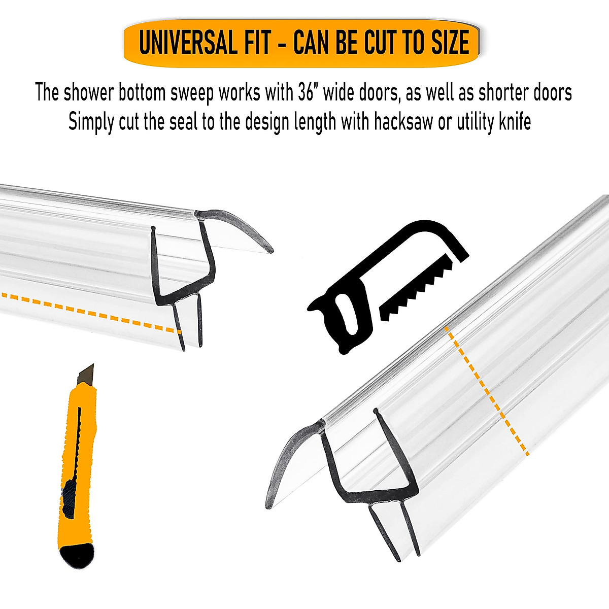 eatelle Frameless Shower Door Bottom Seal with Drip Rail - 3/16" (5mm) Thick Glass, 36" Long Sweep - Ultra Clear Polycarbonate