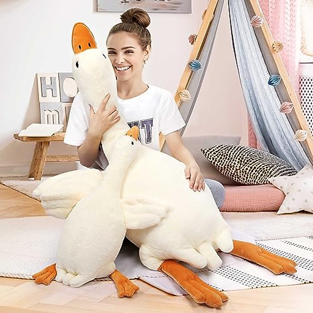 Qicpi 60" Goose Stuffed Animal Weighted Plush Toy White Swan Throw Soft Plush Sleeping Pillow Stuffed Animal Toys for Kids Gifts