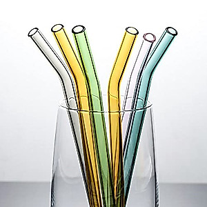8 Pcs Reusable Glass Straws, 8"x8mm Eco-friendly Drinking Straws for Smoothie, Milkshakes, Tea, Juice, Cocktail Straws, Multi-Color Mixed (8Pcs Bent)