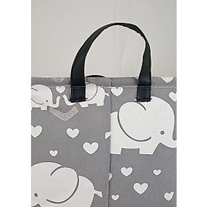 DUYIY Rectangle Canvas Storage Basket with Handle Large Organizer Bins for Dirty Laundry Hamper Baby Toys Nursery Kids Clothes Gift Basket (REC-love elephant)