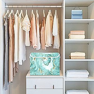 Blueangle Turquoise Marble Texture Storage Bins with Lids, 16.5 x 12.6 x 11.8 in, Large Collapsible Organizer Storage Basket for Home Office Décor（86）