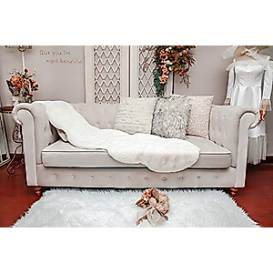 STAOLENE Ultra Soft Faux Rabbit Fur Chair Cover Couch Pad Fuzzy Area Rug Fluffy Bedside Carpet Mat for Bedroom Floor Sofa Living Room Rugs 2 x 6 ft,Creamy-White Fur Rug
