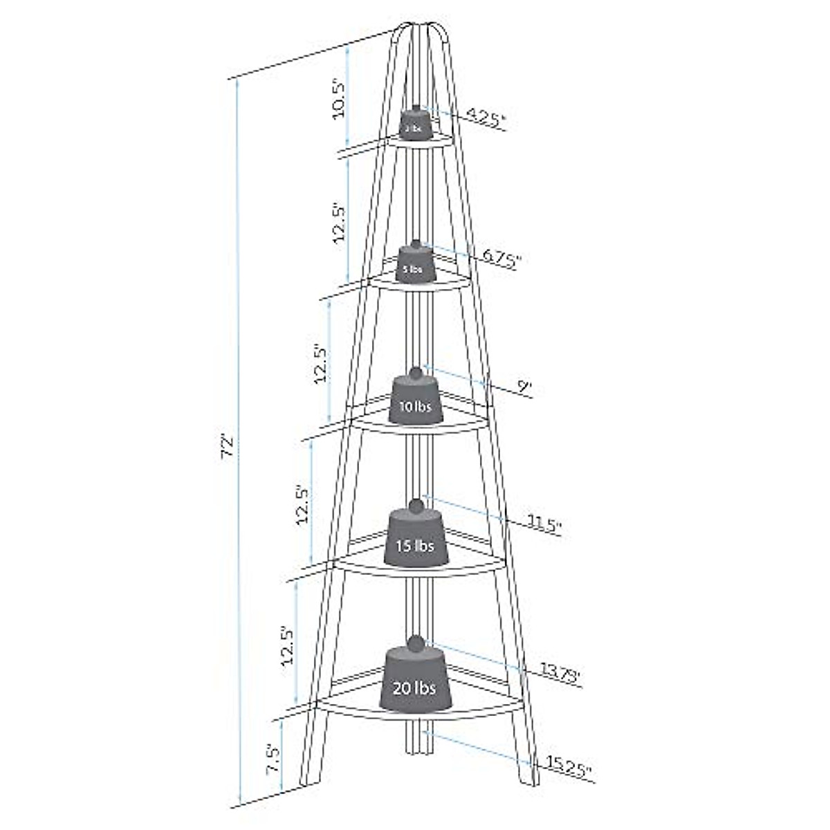 Casual Home 5-Shelf Corner Ladder Bookcase, Espresso