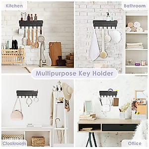 VIS'V Key Holder Wall Mount, Matte Black Stainless Steel Key Mail Holder Small Key Rack with Tray Adhesive Key Hanger Mail Storge Organizer with 6 Key Hooks for Entryway Hallway Doorway