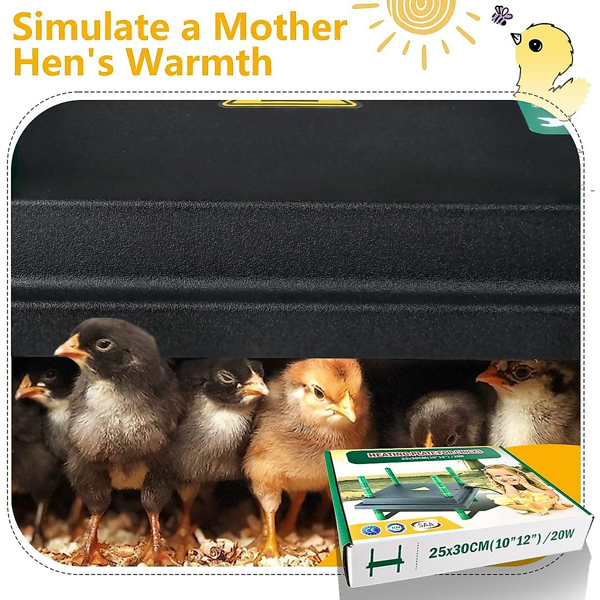 Kufika Chick Brooder Heating Plate - 12" x 10" Adjustable Height Brooder Heat Plate for Chicks and Ducklings, Warms Up to 20 Chicks