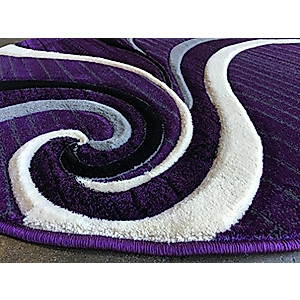 Contempo Modern Round Area Rug Swirl Purple Grey & Black Design 344 (7 feet 3 inches X7 feet 3 inches Round)