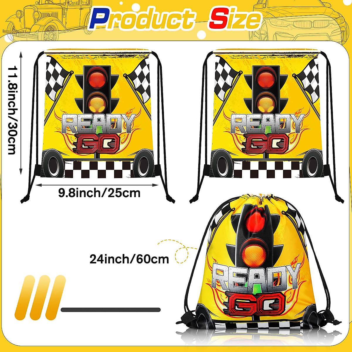 Ferraycle 16 Pcs Race Car Birthday Party Supplies Race Car Favor Bags Race Car Drawstring Bags Goodie Bags for Gifts, 4 Styles