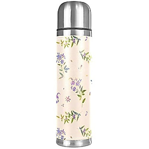 Stainless Steel Leather Vacuum Insulated Mug Flower Thermos Water Bottle for Hot and Cold Drinks Kids Adults 16 Oz