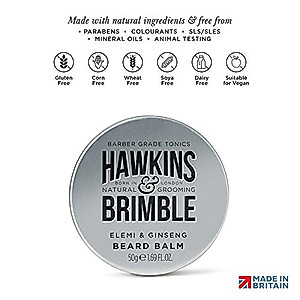 Hawkins & Brimble - Beard Balm for Men, 50g - Mens Beard Grooming Balm for Smoothing, Softening & Conditioning - Beard Styling Balm to Support Beard Growth - Elemi & Ginseng Acclaimed Signature Scent