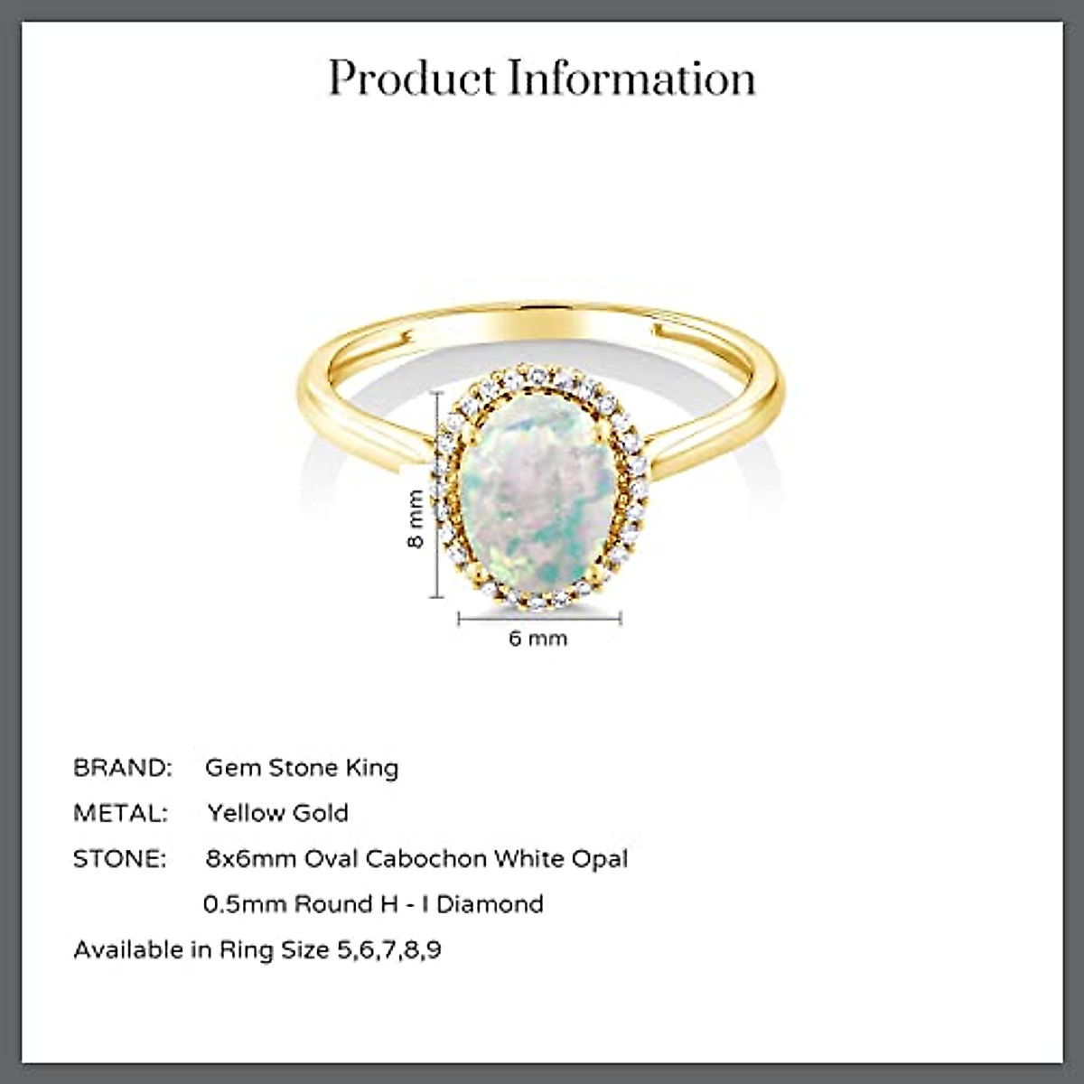 Gem Stone King 10K Yellow Gold 8X6MM Oval Gemstone Birthstone and White Diamond Halo Engagement Ring | Wedding Anniversary Promise Gold Ring For Women | Available In Size 5-10